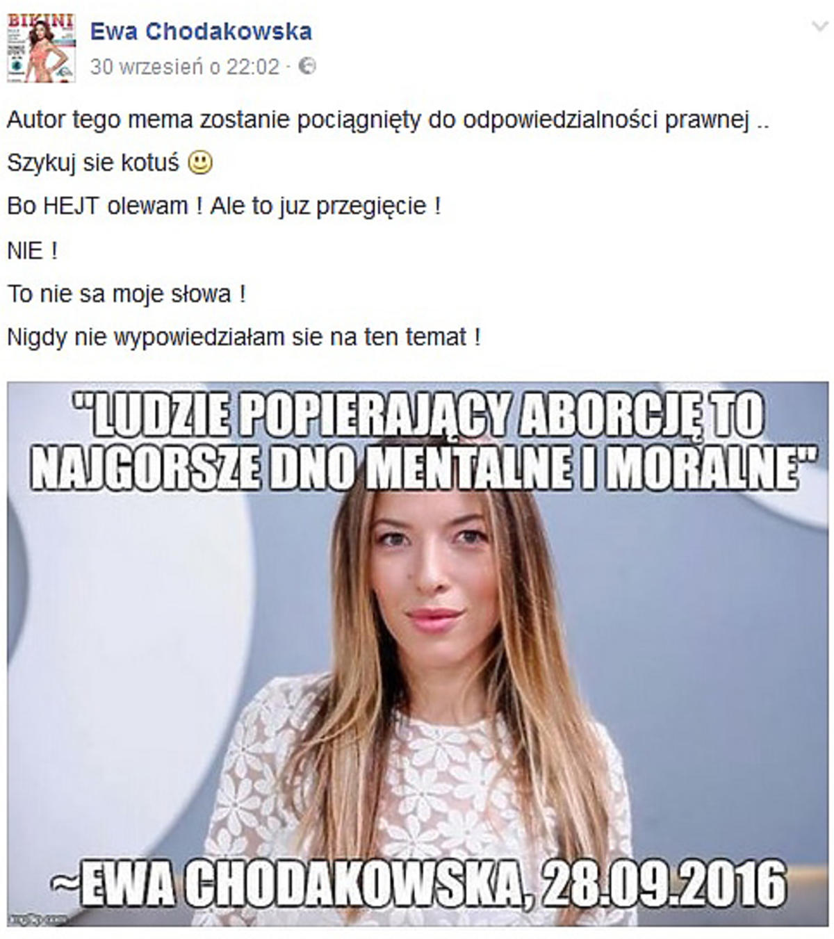 Ewa Chodakowska pozywa za mem z wypowiedzią o aborcji