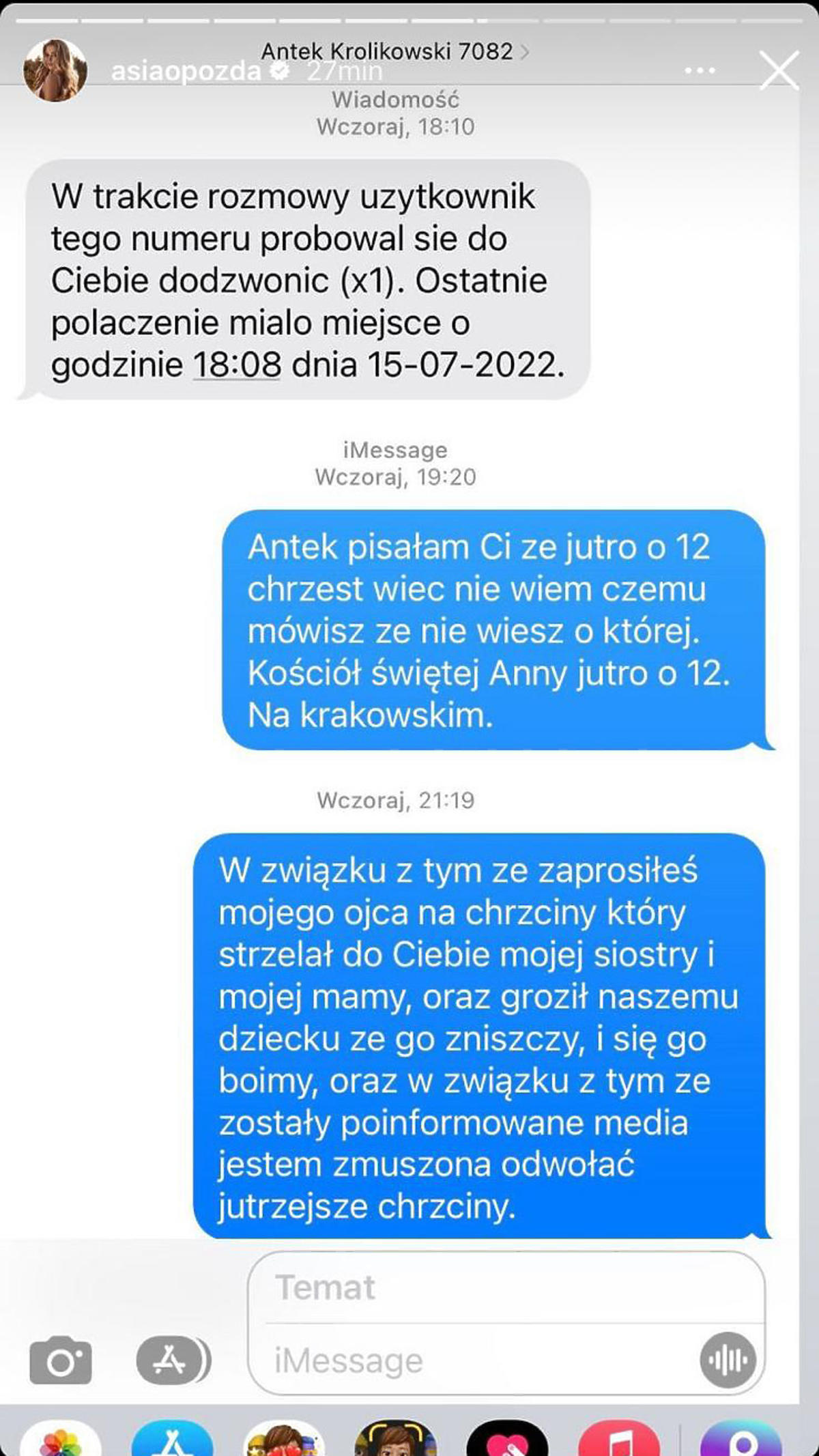 Joanna Opozda o odwołaniu chrzcin syna. Pokazała treść SMS-ów do ... Joanna Opozda o odwołaniu chrzcin syna. Pokazała treść SMS-ów do ...