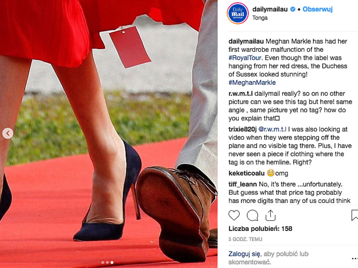 Meghan Markle w czerwonej sukience wpadka z metką Meghan Markle w czerwonej sukience wpadka z metką